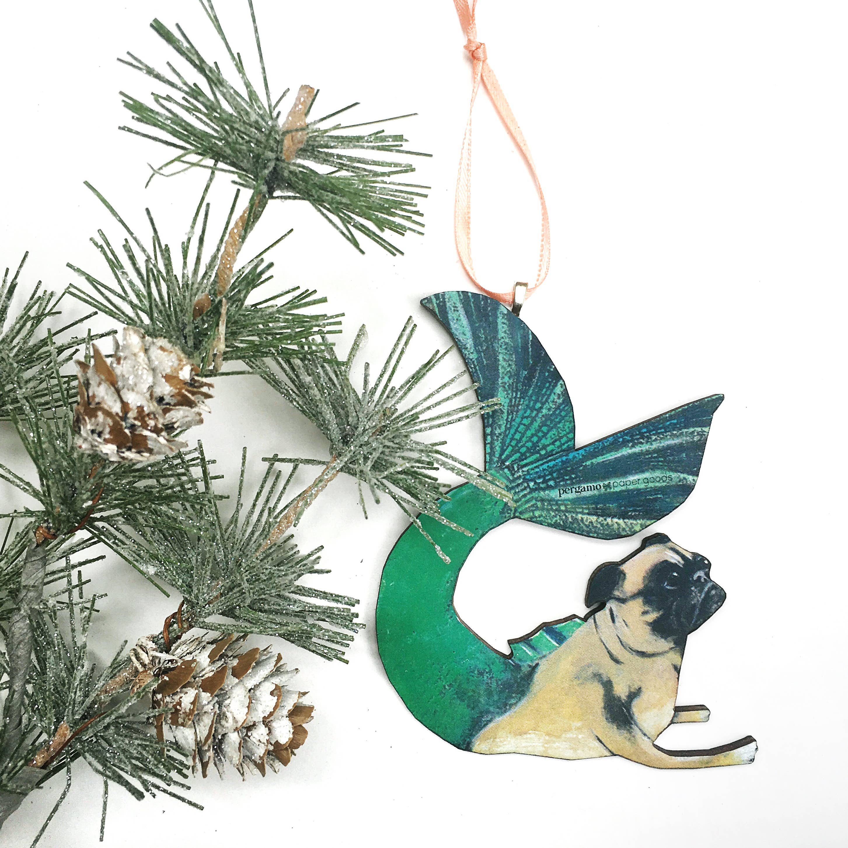 Pug Mermaid Christmas Ornament – ART Cloth + Craft