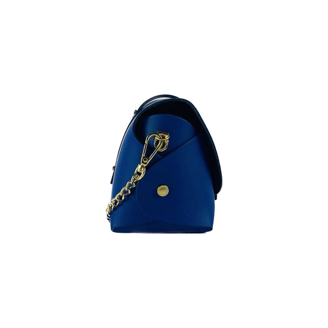 Mini Leather Shoulder Bag Royal Blue Art Cloth Craft